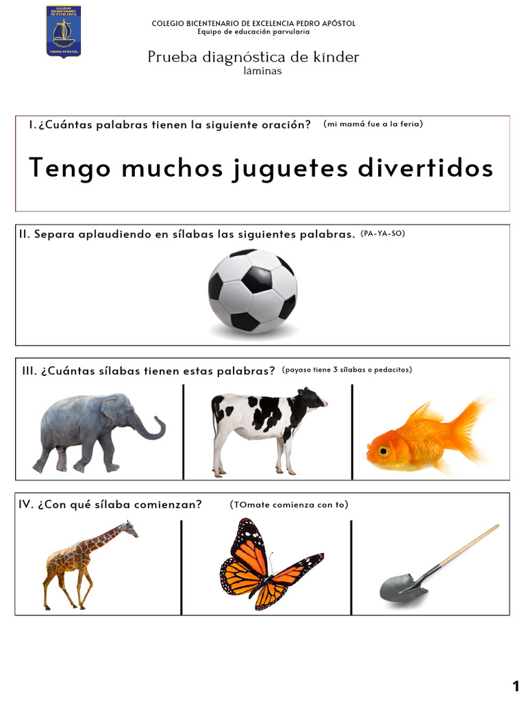 Prueba Diagnóstica de Kínder: Sílabas y Sonidos | PDF