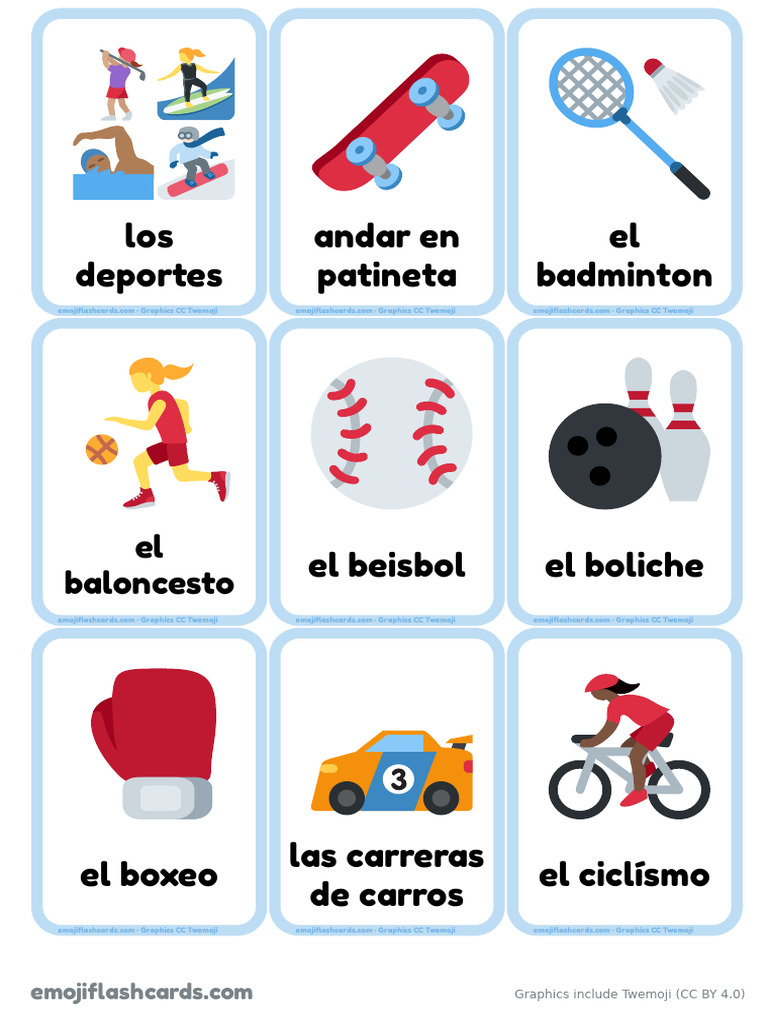 Spanish Sports Small A4 Flashcards | PDF | Deportes | Deportes olímpicos