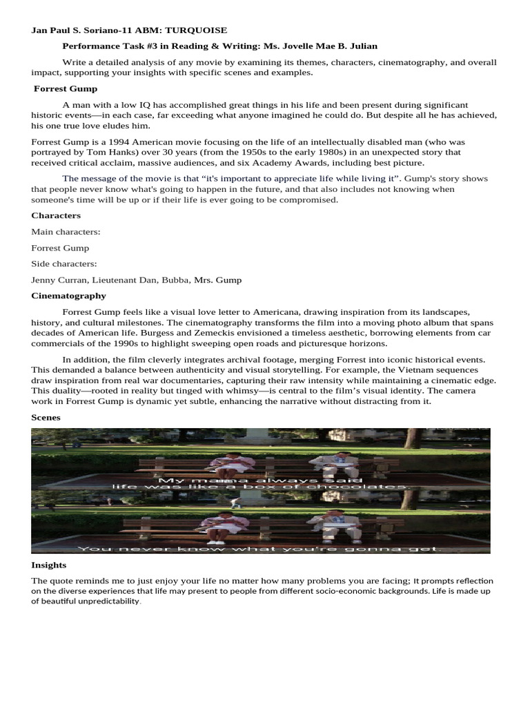 "Forrest Gump: A Cinematic Analysis" | PDF