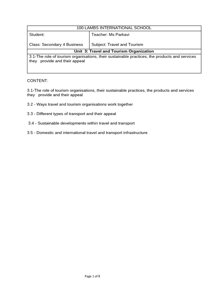 Unit 3 Travel and Tourism | PDF | Tourism | Travel Agency