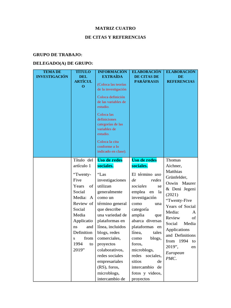 04 Matriz Cuatro de Citas y Referencias | PDF | Internet | Comunicación ...