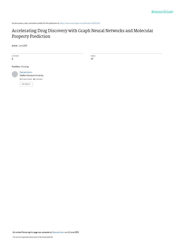 Accelerating Drug Discoverywith Graph Neural Networksand Molecular Property Prediction | PDF