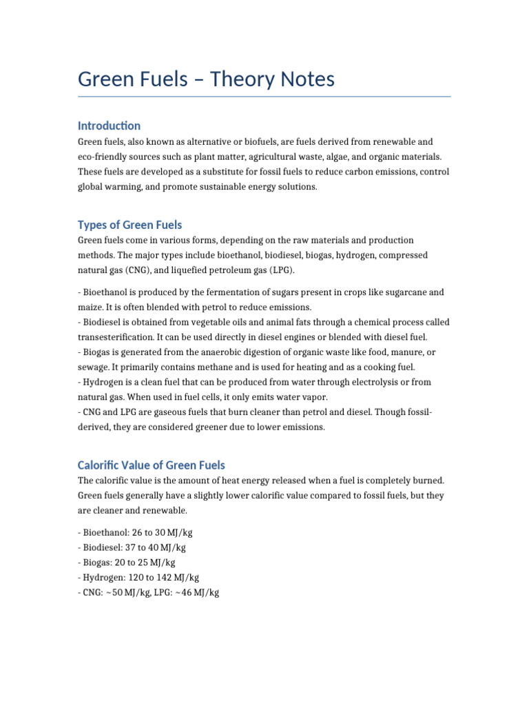 Green Fuels: Types and Benefits Explained | PDF | Biofuel | Fuels