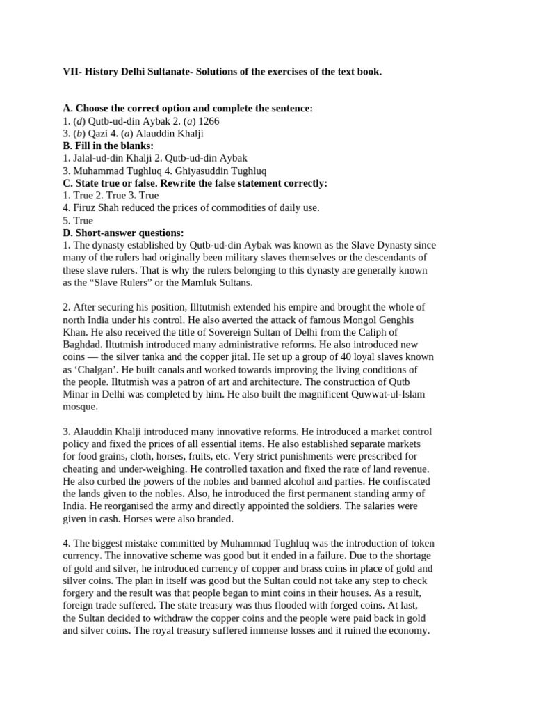 1594285165051 VII Delhi Sultanate Answers | PDF