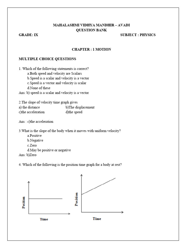Grade 9 - Physics - QB - Chapter 1 - Motion | PDF | Acceleration | Velocity