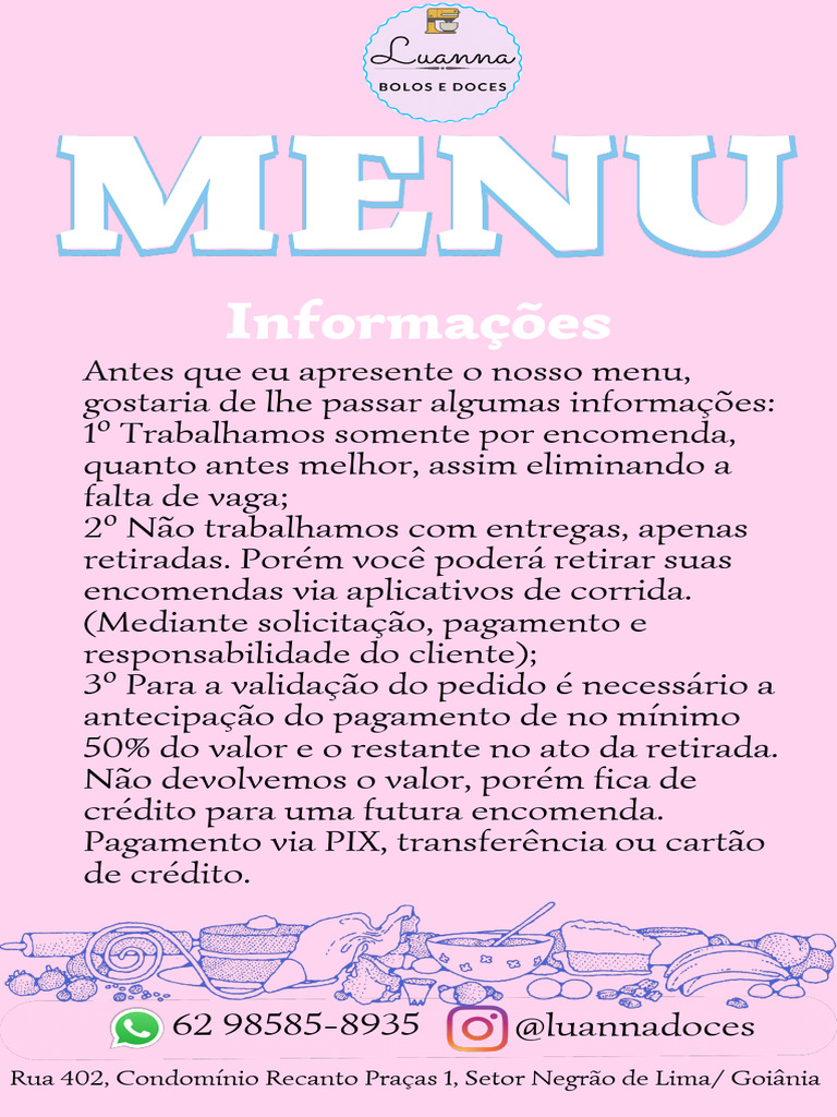 Menu de Encomendas de Doces e Bolos | PDF | Chocolate | Sobremesas