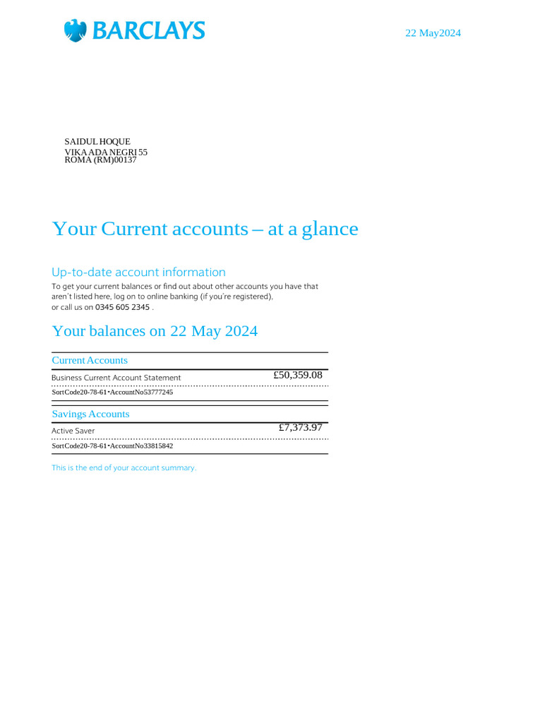 Current Account Balances Summary | PDF