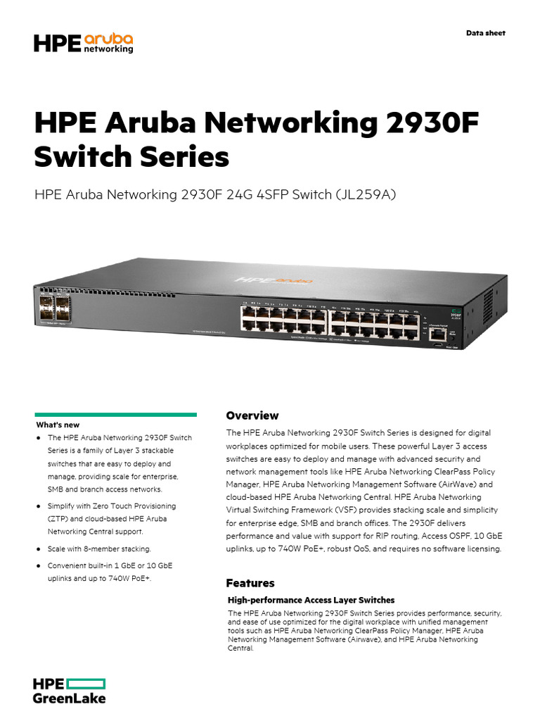 HPE+Aruba+Networking+2930F+24G+4SFP+Switch PSN1008995548WWEN | PDF ...
