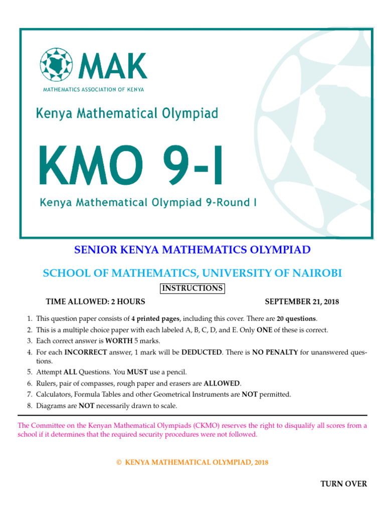 Senior Kenya Mathematics Olympiad 2018 | PDF | Square Root | Area