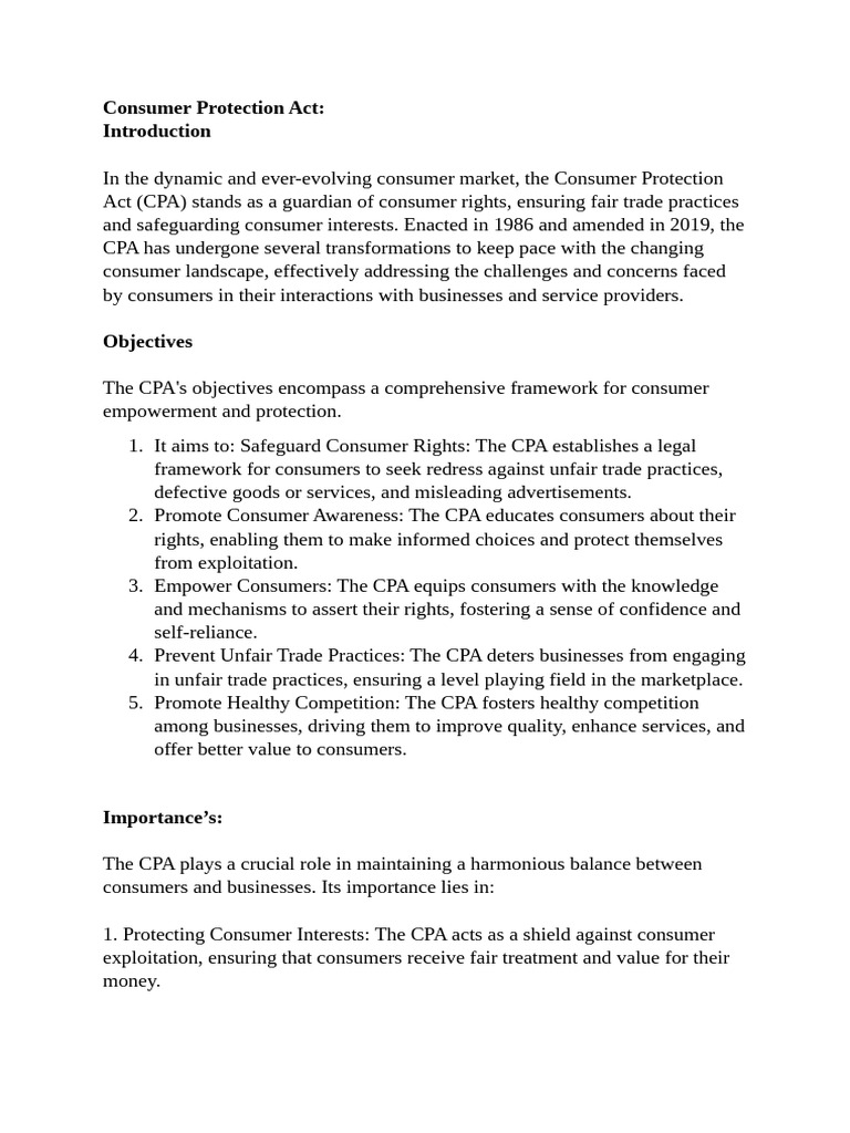 Consumer Protection Act | PDF | Operations Research | Consumer Protection