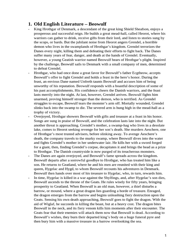 Beowulf and The Canterbury Tales Summaries | PDF | Dr. Jekyll And Mr ...