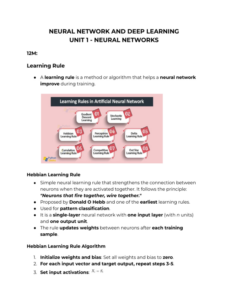 Neural Network and Deep Learning - Unit 1 | PDF | Computational Science | Computational Neuroscience