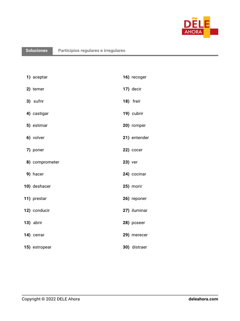Soluciones: Participios Regulares e Irregulares | PDF