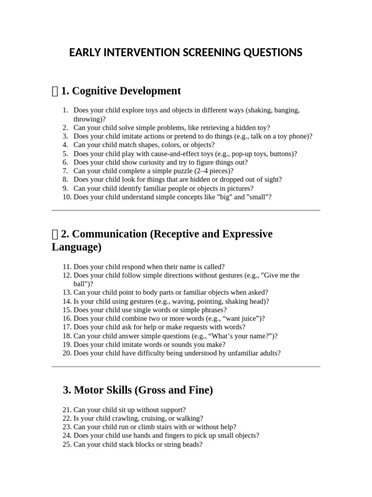 Early Intervention Screening Guide | PDF | Toys | Gesture