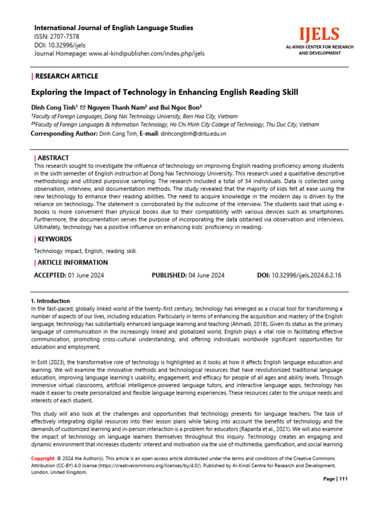 Technology's Role in English Reading Skills | PDF | Reading ...