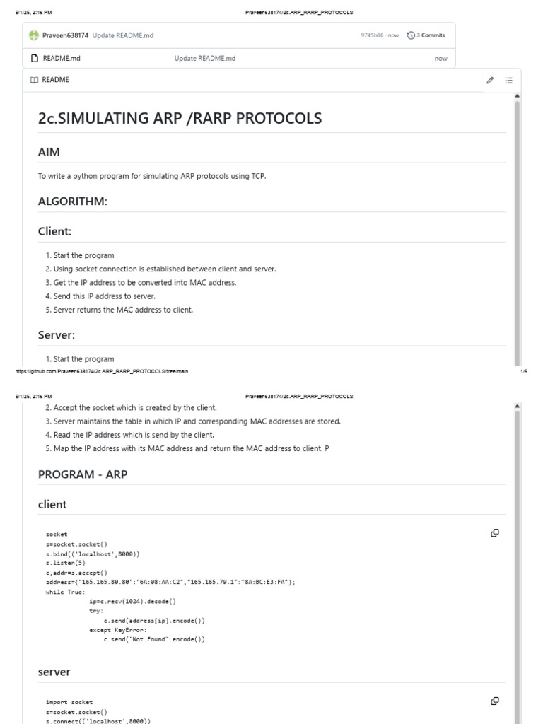 Praveen638174 2c.arp Rarp Protocols | PDF | Network Socket | Communications Protocols