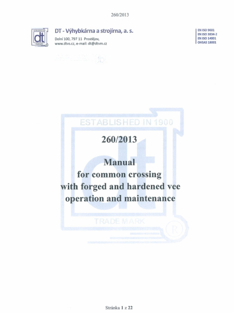 Manual For Common Crossing With Forged and Hardened Vee Operation and ...