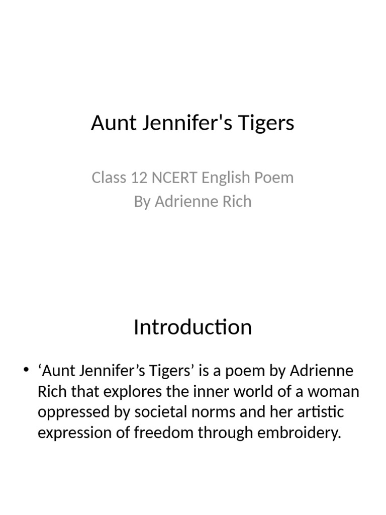 Aunt Jennifers Tigers Presentation | PDF