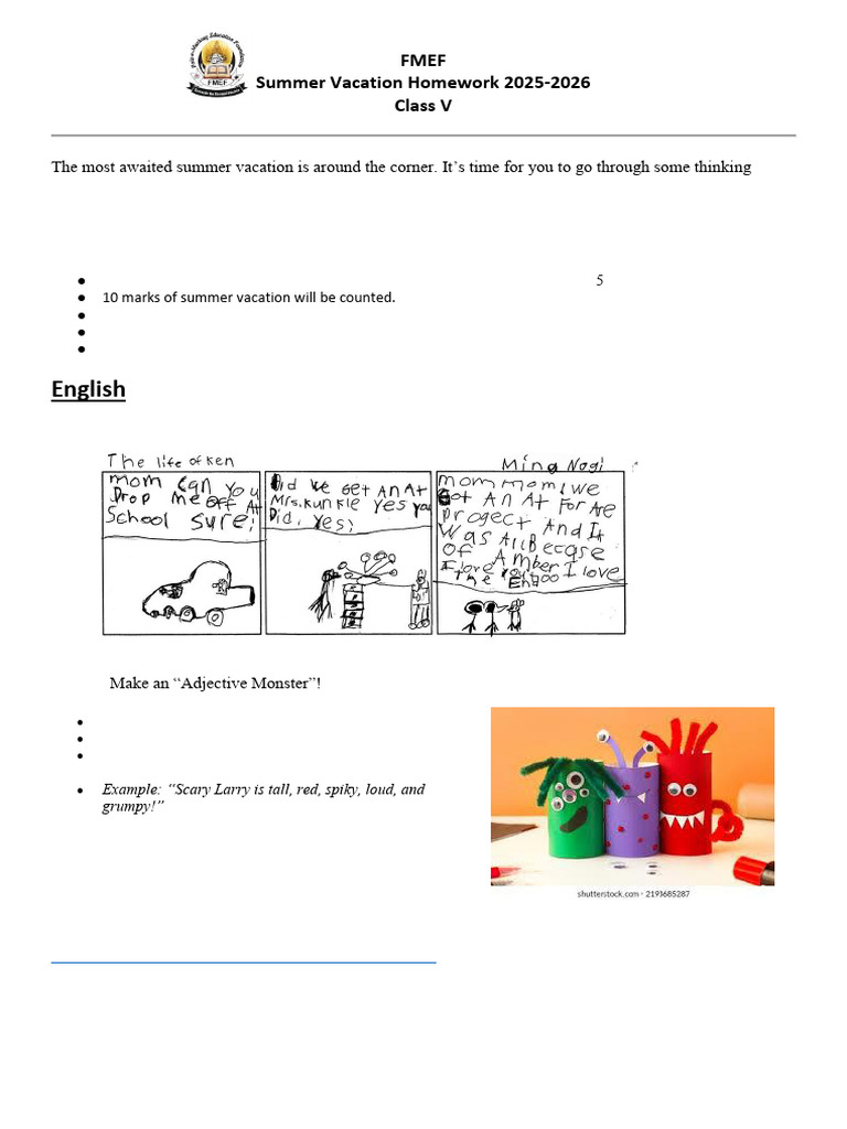 Summer Vacation 2025-26 CLASS 5-0 | PDF