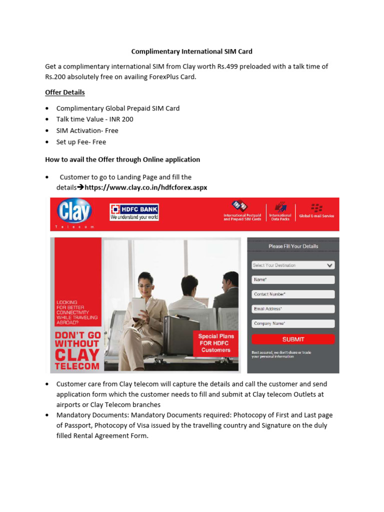 Complimentary International SIM Card | PDF
