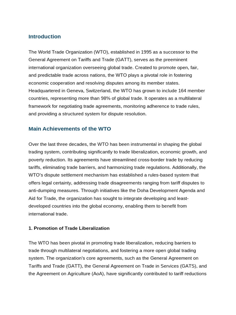 WTO's Role in Global Trade Dynamics | PDF | World Trade Organization ...