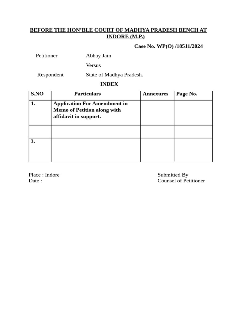 Amendment Application for Bringing Additional Facts Application | PDF ...