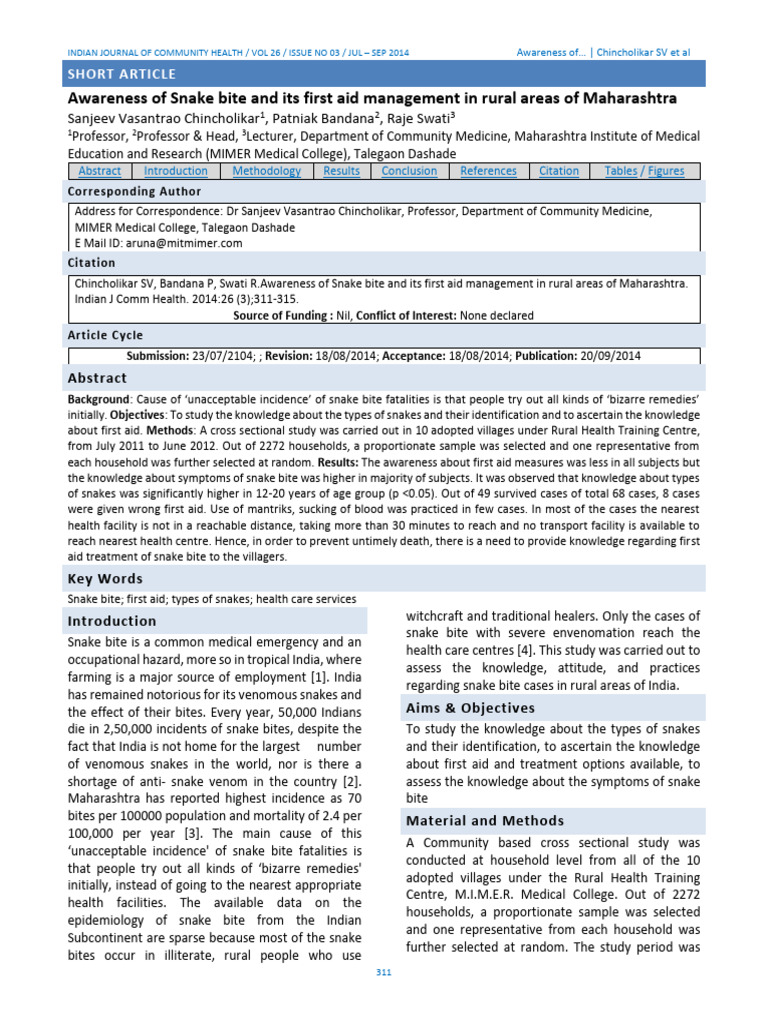 Awareness of Snake Bite and Its First Aid Manageme | PDF