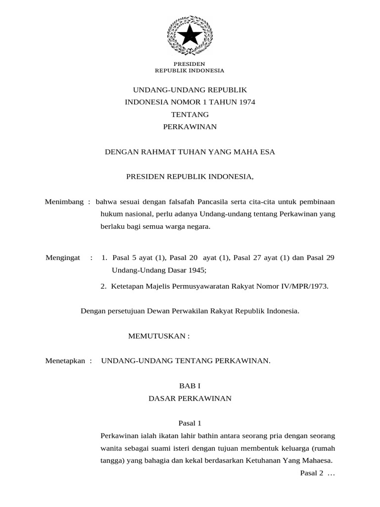 UU Nomor 1 Tahun 1974 | PDF