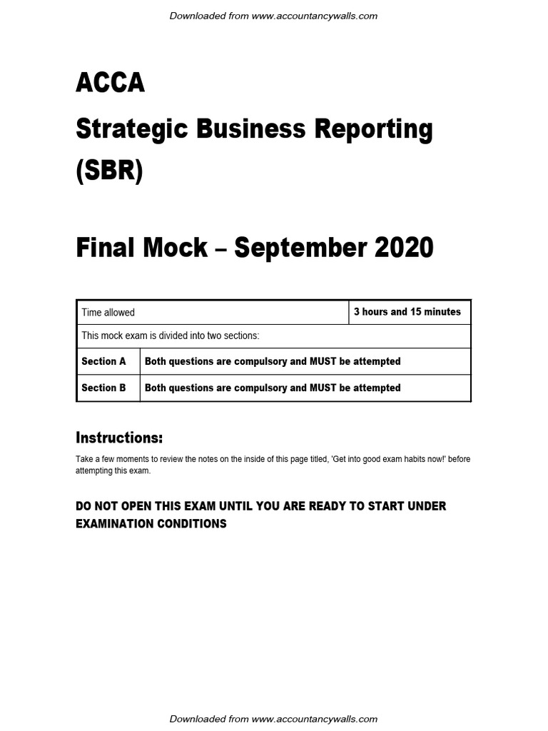 ACCA Strategic Business Reporting SBR September Mock Exam Questions | PDF | International ...