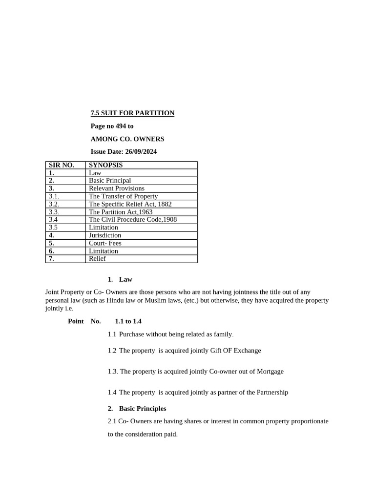 Partition Suit Among Co-Owners Guide | PDF