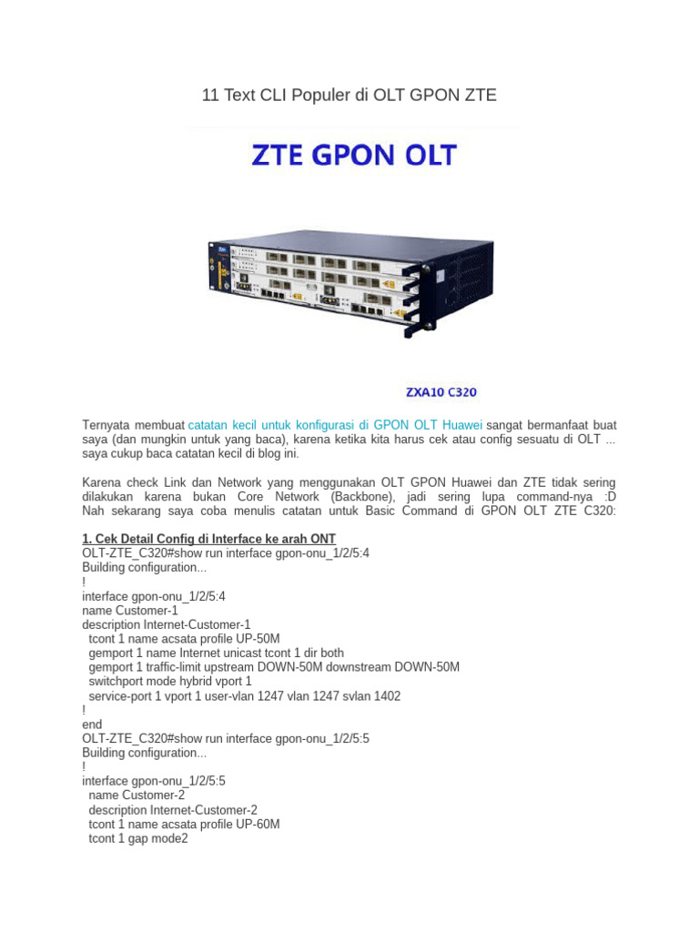 11 Text Cli Populer Di Olt Gpon Zte | PDF | Telecommunications | Computer Network