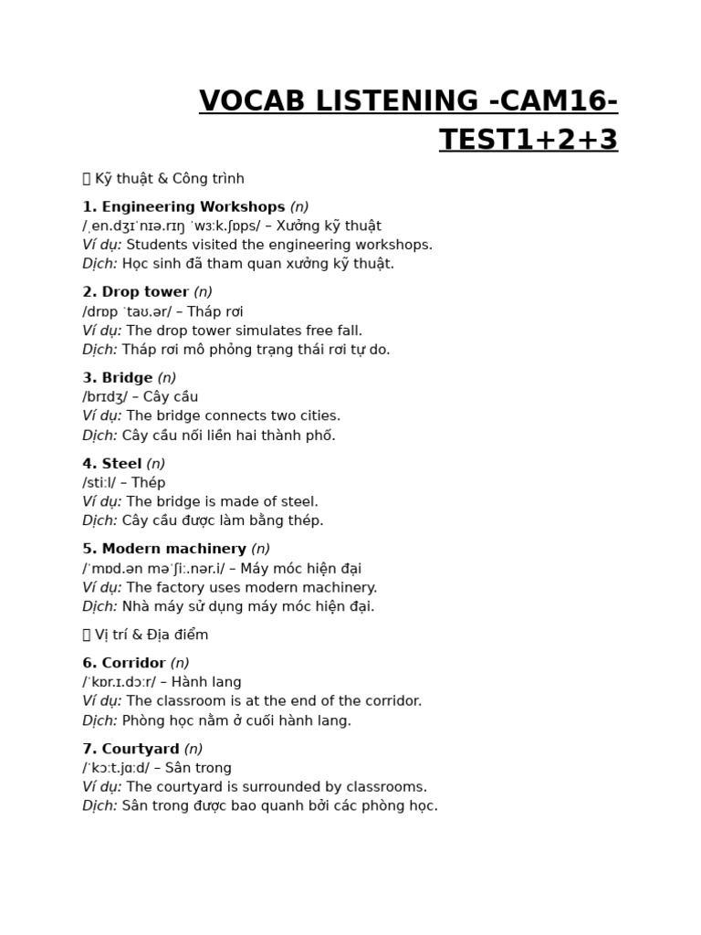 Vocab Listening 1,2,3.cam16 | PDF