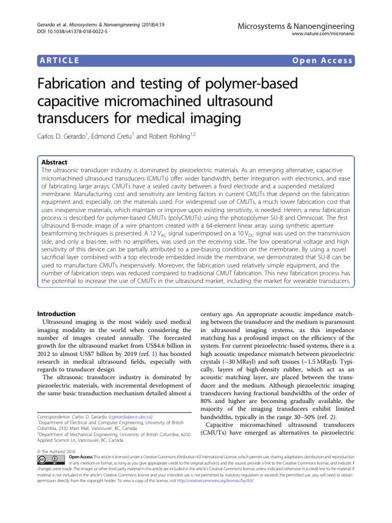 Fabrication and Testing of Polymer-Based Capacitive Micromachined ...