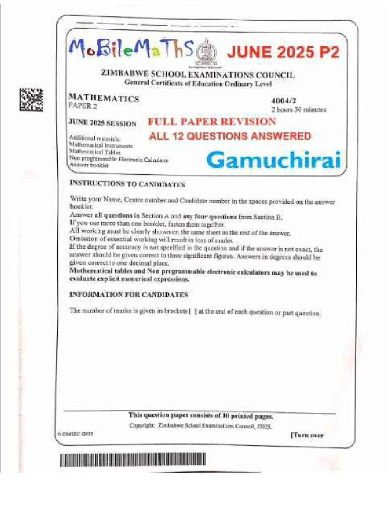 J 2025 O Level Maths Paper 2 | PDF
