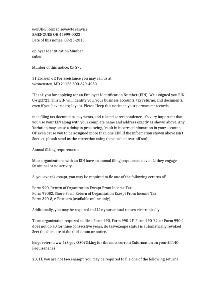 EIN Assignment Notice and Filing Info | PDF