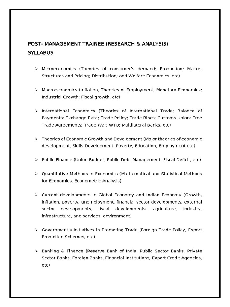 Management Trainee Economics Syllabus | PDF