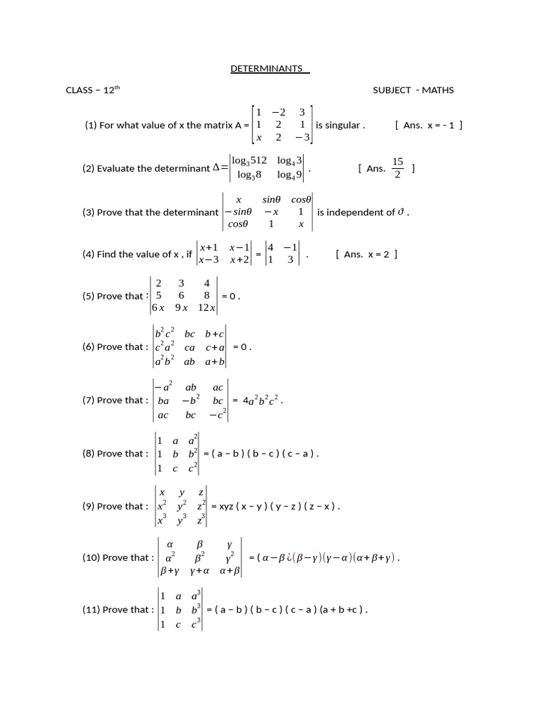 Determinants Class 12th | PDF | Mathematical Objects | Numerical Analysis
