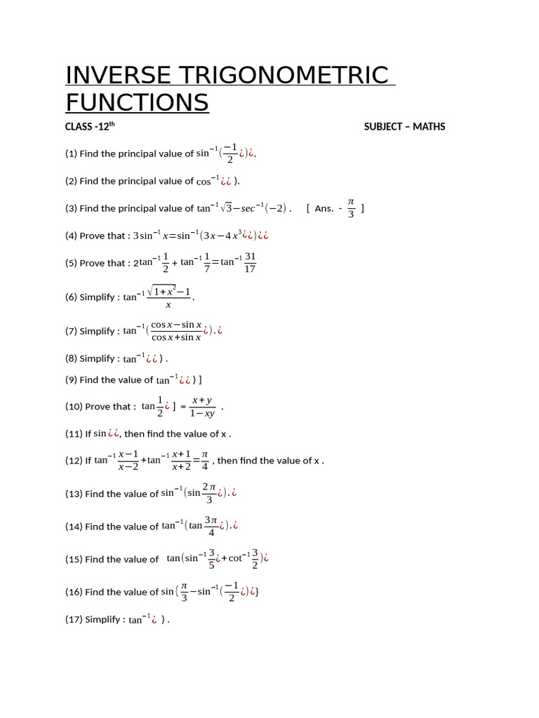 Inverse Trigonometric Functions Class 12th | PDF | Trigonometric Functions | Rotation