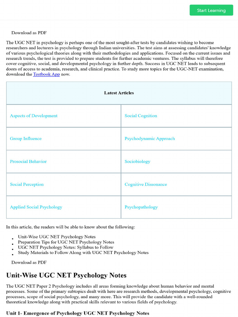 UGC NET Psychology Study Material and Notes - Checkout Unit-Wise Notes ...