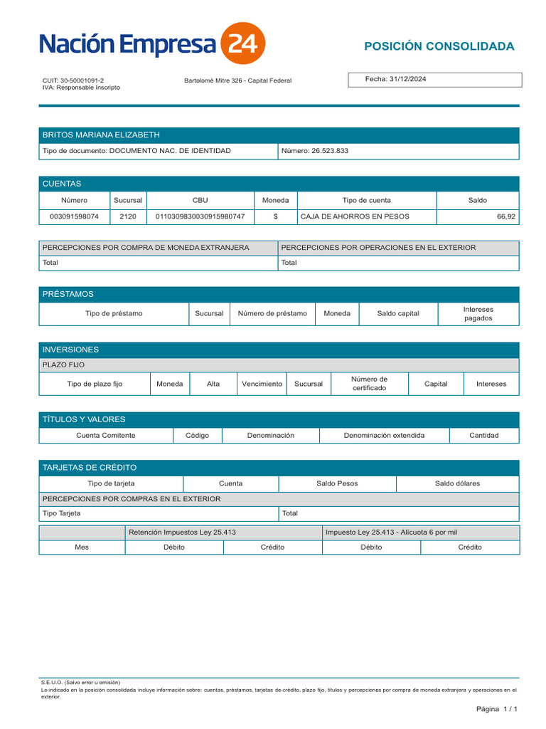 Resumen_tenencia_20241231 | PDF | Interés | Tarjeta de débito