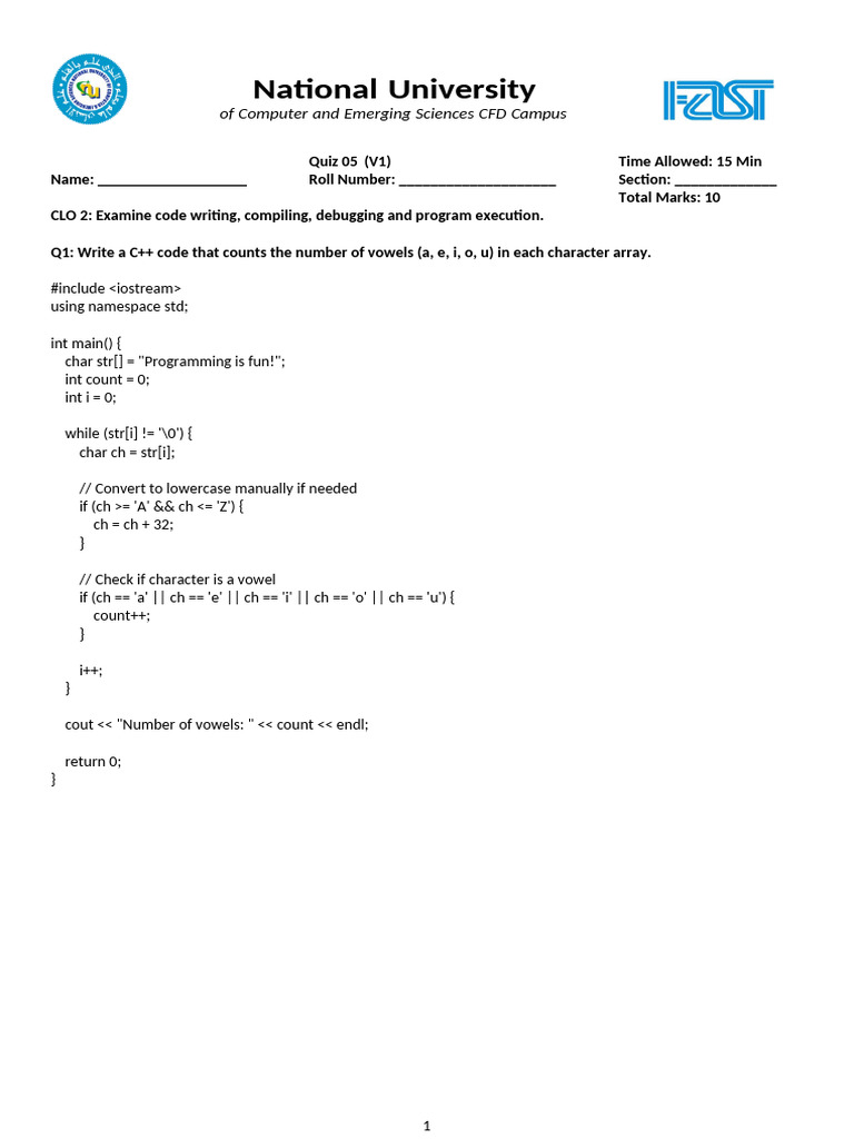 Quiz 05: C++ Coding Assessment | PDF