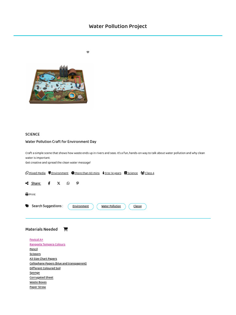 Water Pollution Craft for Environment Day Kids - Activity Single ...