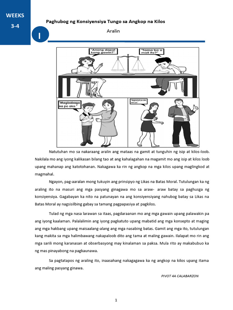 q1 Weeks 3 and 4 Modyul 2 Paghubog NG Konsensiya Tungo Sa Angkop Na Kilos Melcs 5 8 | PDF