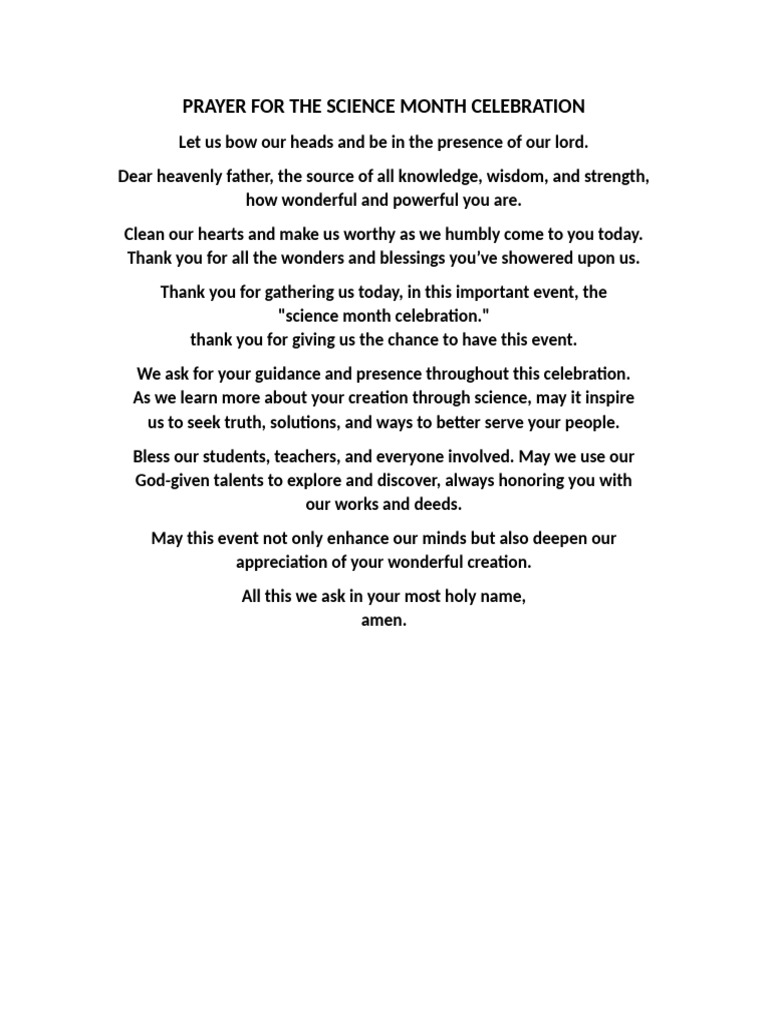 Opening Prayer for Science Month | PDF