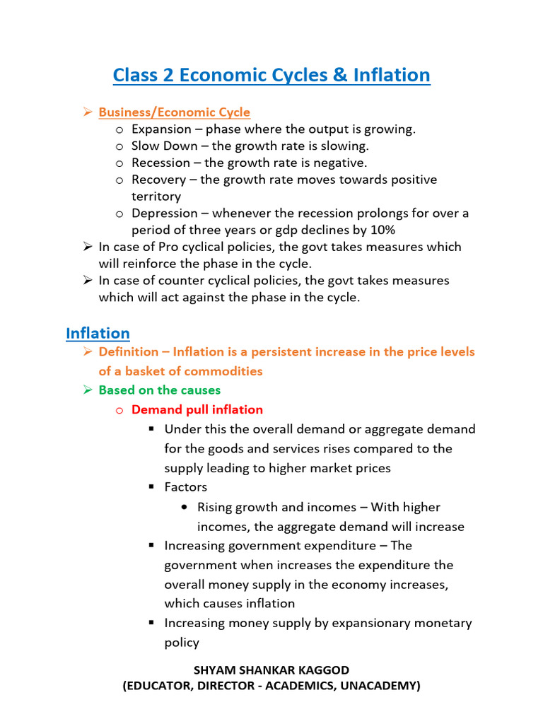 Fundamentals of Indian Economy Class 2 Economic Cycles, Inflation | PDF ...