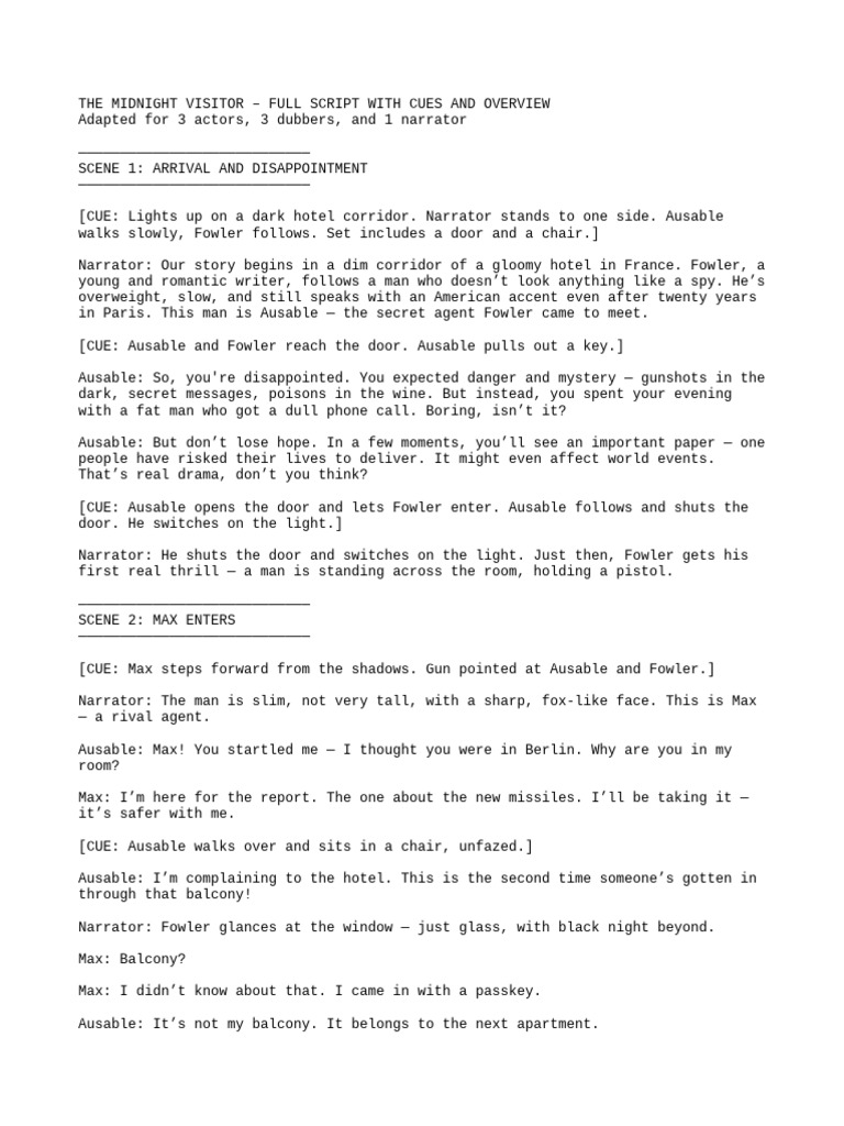 The Midnight Visitor: Script & Cues | PDF