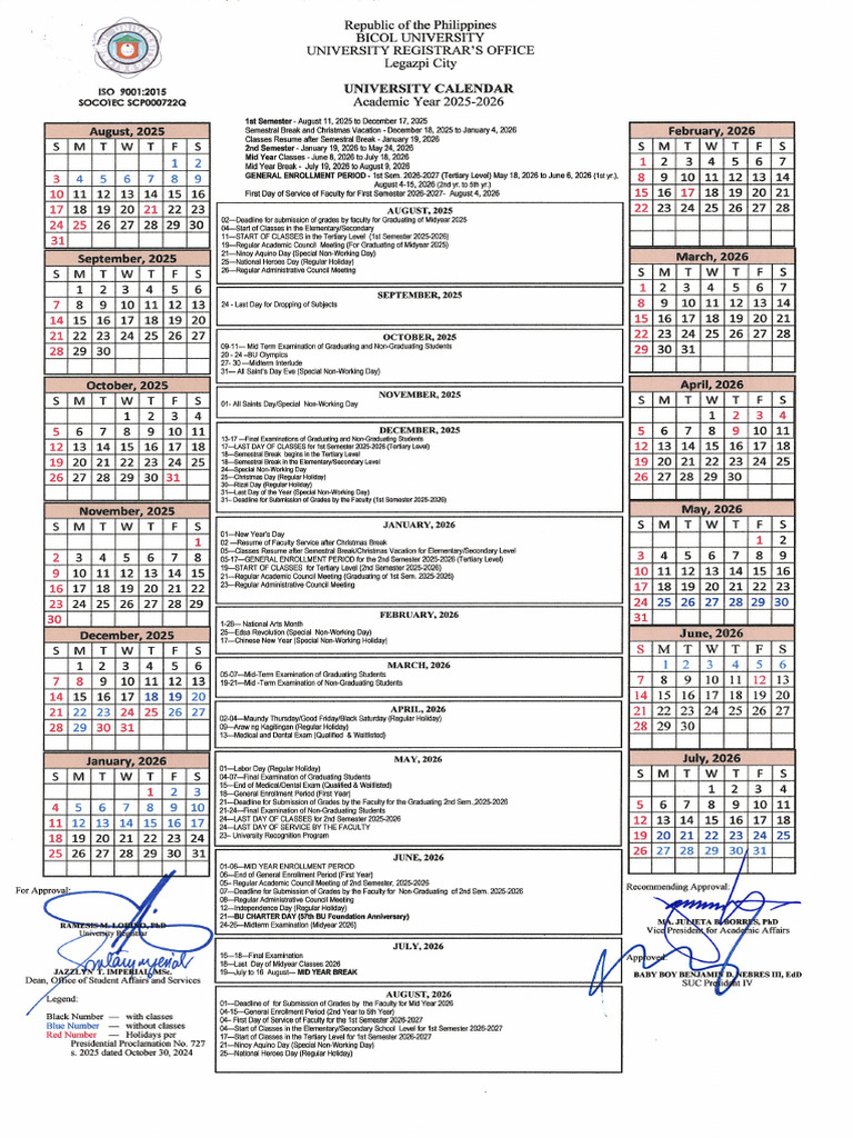 University Calendar A.Y. 2025 2026 | PDF