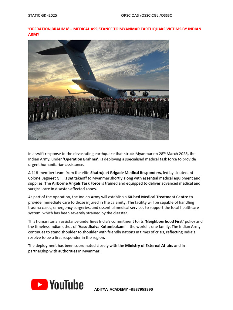 Operation Brahma: Myanmar Earthquake Aid | PDF | Disasters | Emergency ...