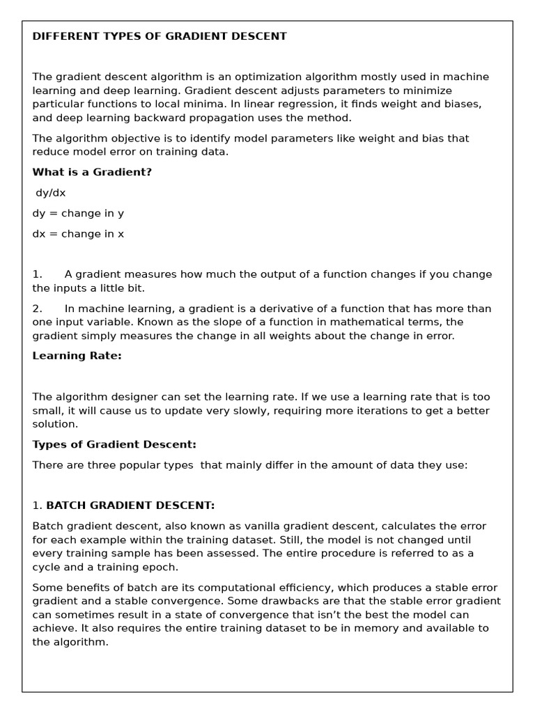 Types of Gradient Descent Explained | PDF | Applied Mathematics ...