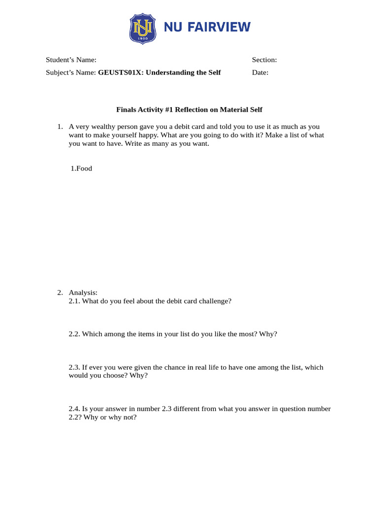 Finals Activity #1 Reflection on Material Sel | PDF